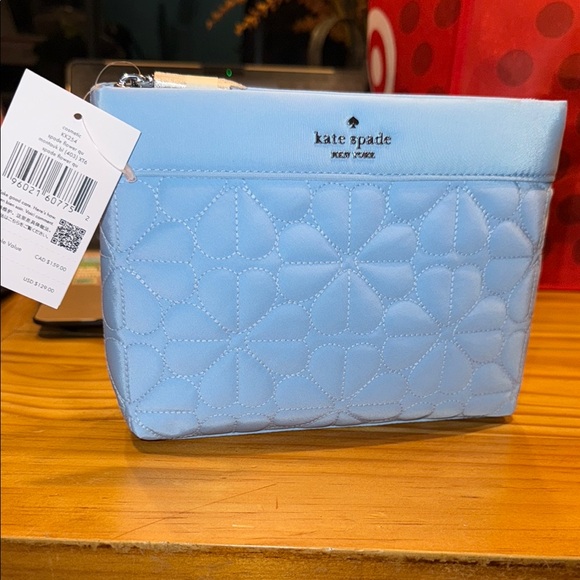 kate spade | Bags | Nwt Kate Spade Flower Blue Quilted Cosmetic Bag ...